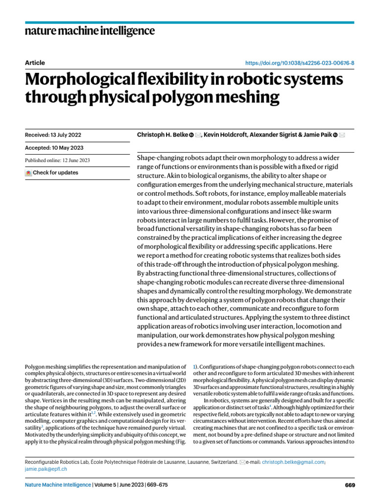 Morphological flexibility in robotic systems through physical polygon meshing | PDF | Robotics ...