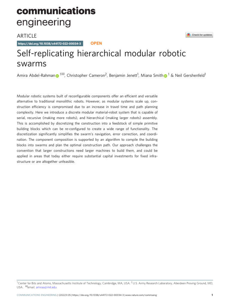 Self-Replicating Hierarchical Modular Robotic Swarms | PDF | Robot | Robotics
