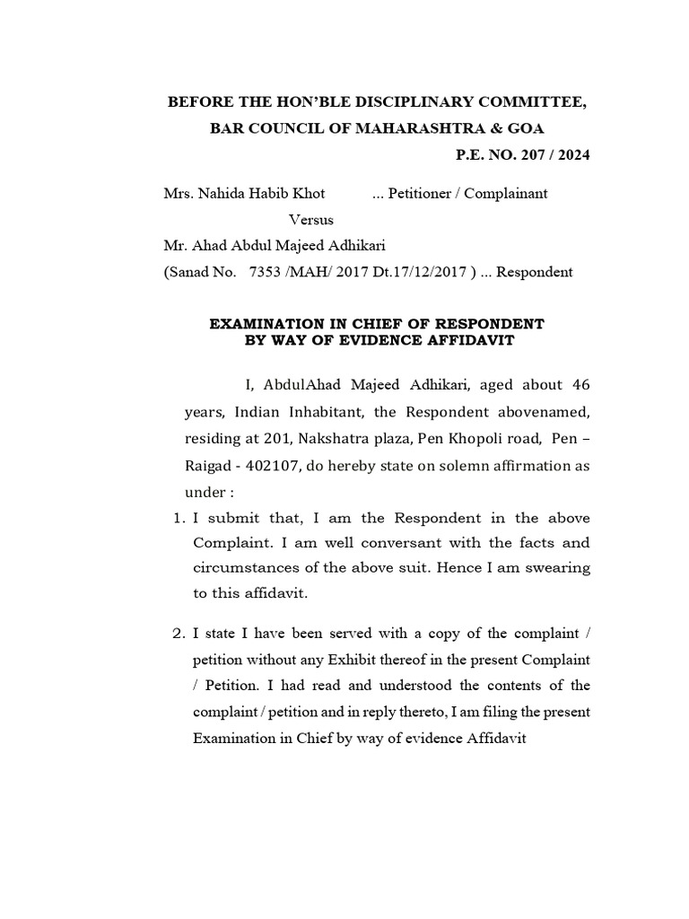 New EXAMINATION IN CHIEF Ahad Bar Council Affidavitdocx | PDF ...