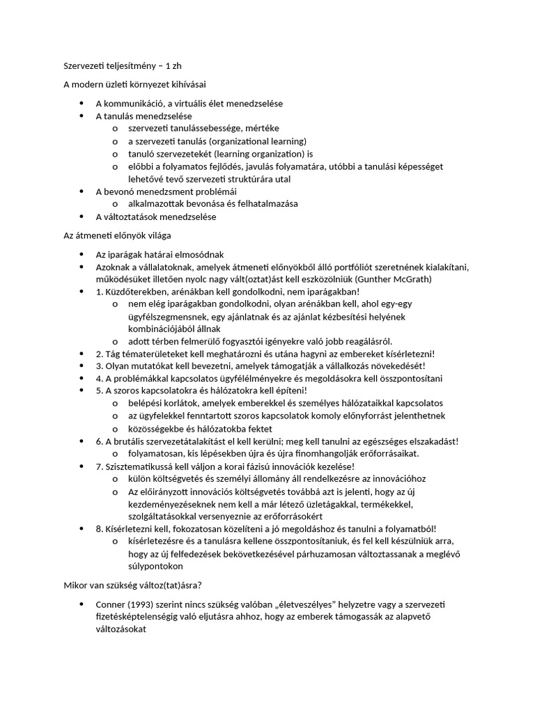 Szervezeti Teljesítmény - Jegyzet | PDF