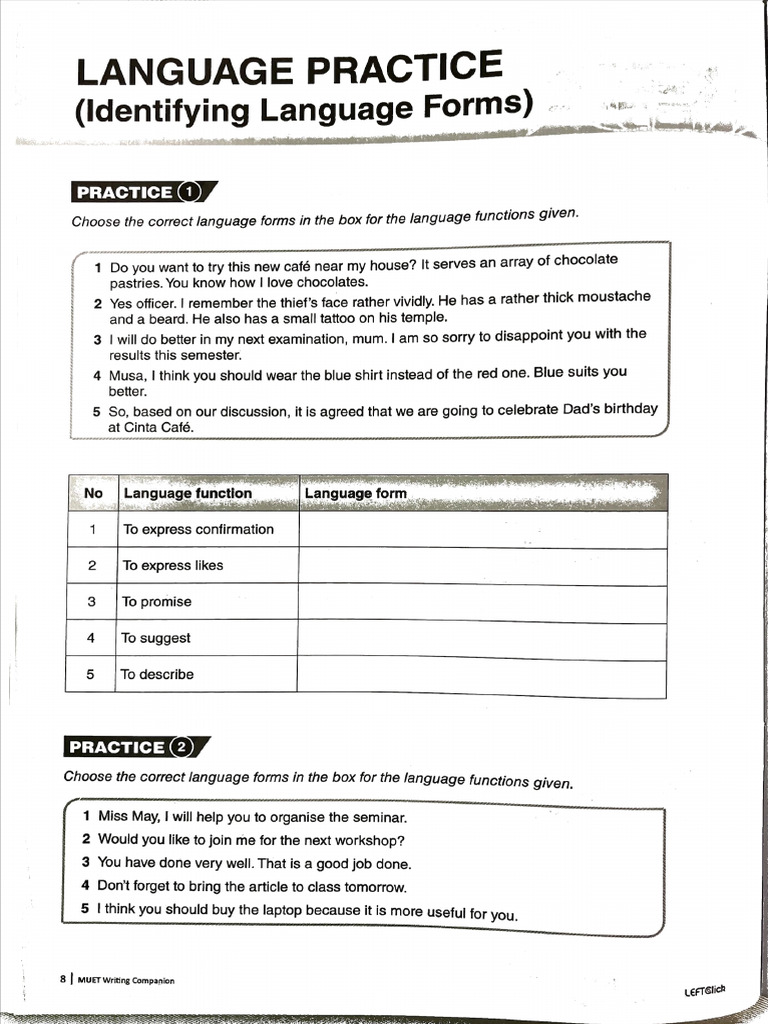 MUET Writing Task 1 Lead-In Exercise | PDF