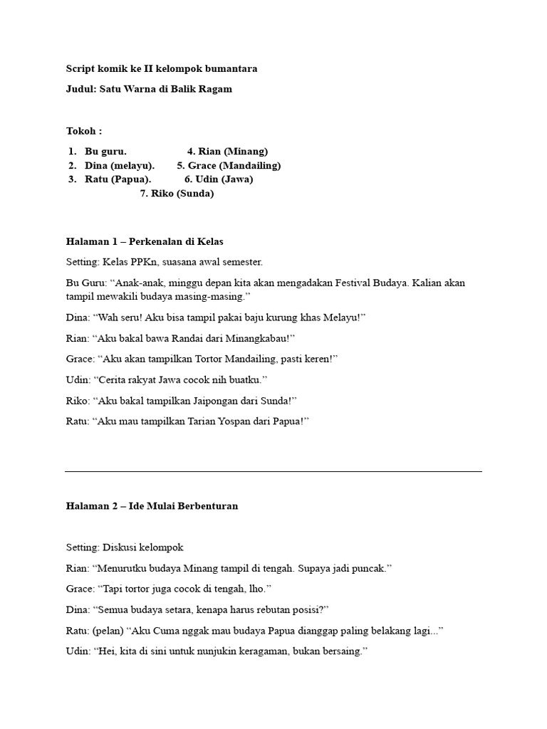 Script komik II kelompok bumantara | PDF