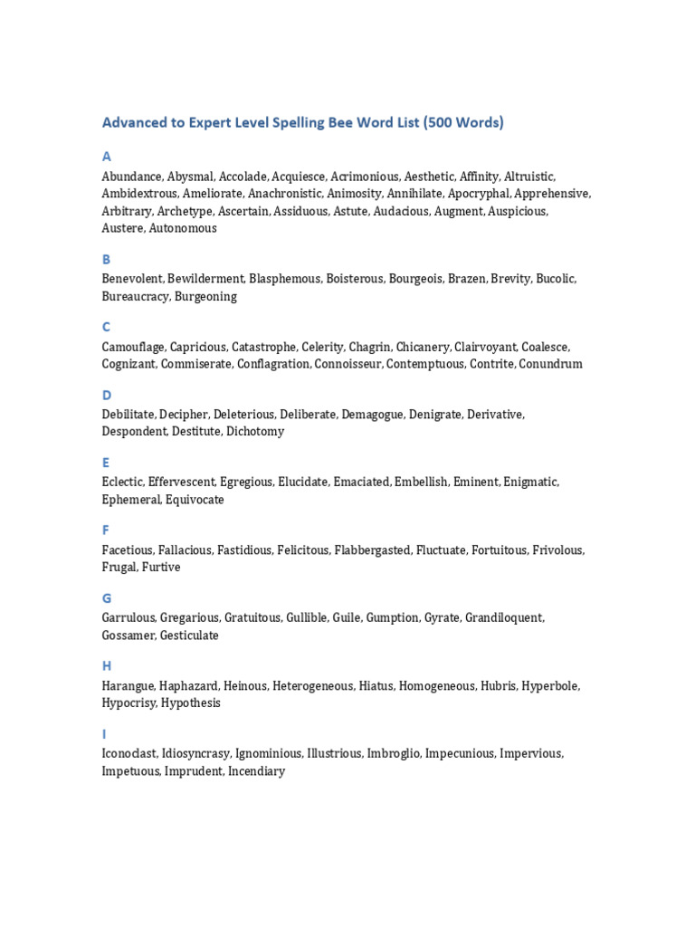 Spelling Bee Word List | PDF