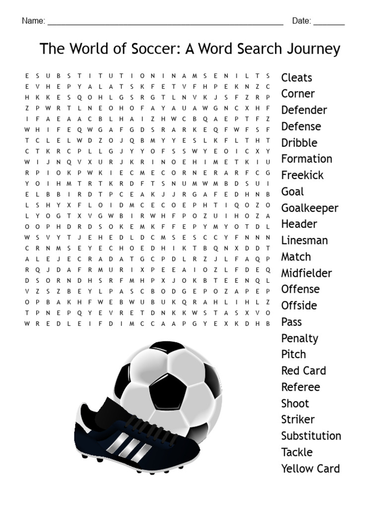 The World of Soccer: A Word Search Journey: Name: - Date | PDF ...