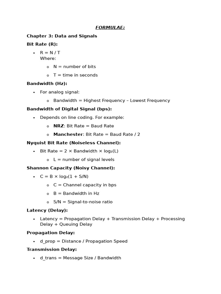Formulae of DCN | PDF | Bit Rate | Bandwidth (Signal Processing)