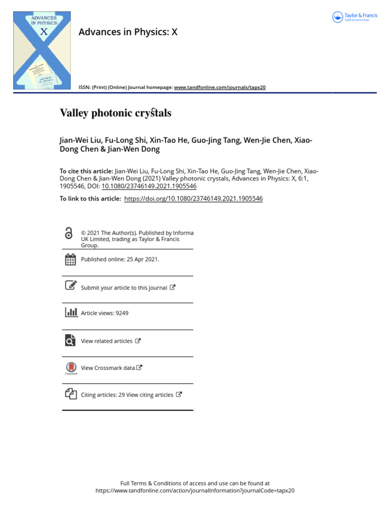 Valley Photonic Crystals | PDF | Waveguide | Optics