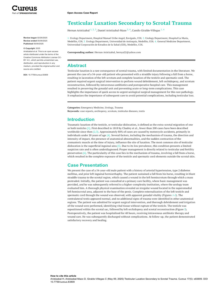 Testicular Luxation Secondary To Scrotal Trauma | PDF | Testicle ...