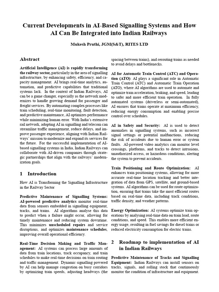 RCurrent Developments in AI-Based Signalling Systems and How AI Can Be ...
