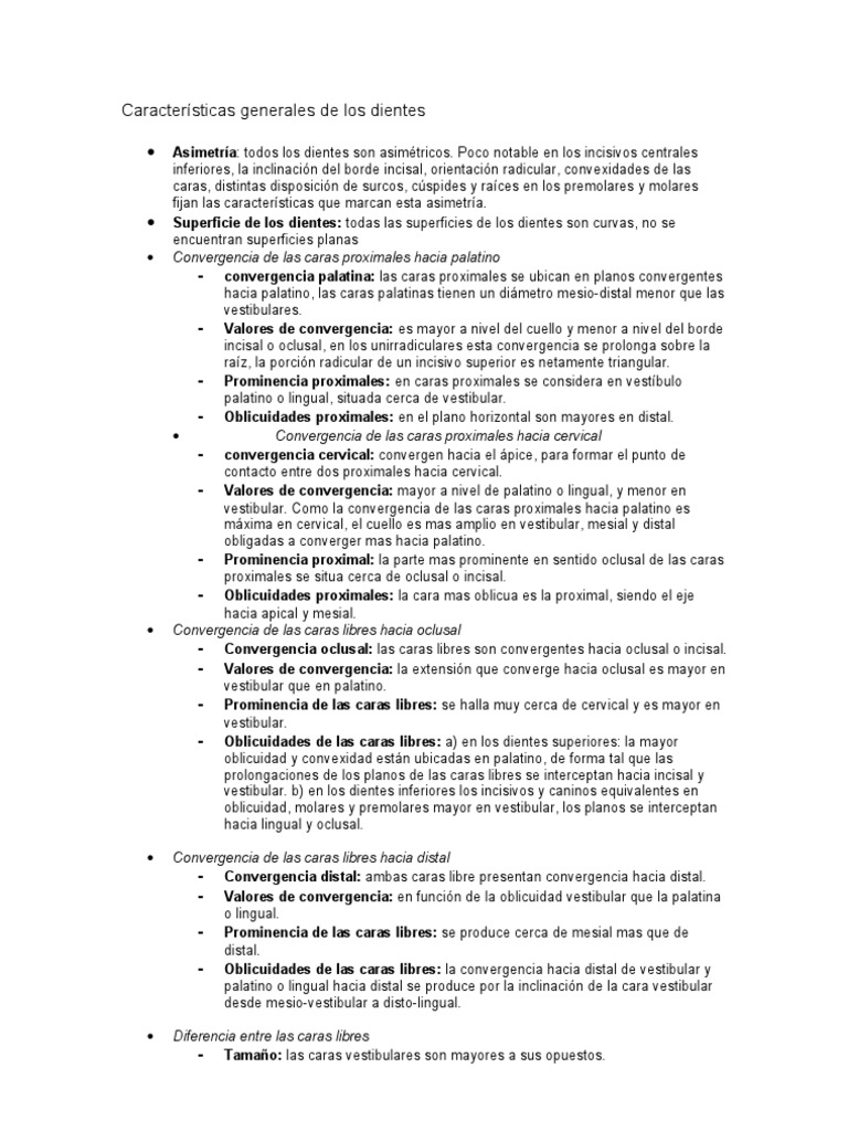 Caracteristicas Generales de Los Dientes | PDF | Ramas de Odontología ...