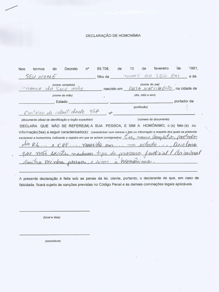 Modelo Preenchimento | PDF