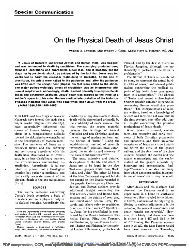 Physical Death of Jesus Christ | PDF | Crucifixion | Crucifixion Of Jesus