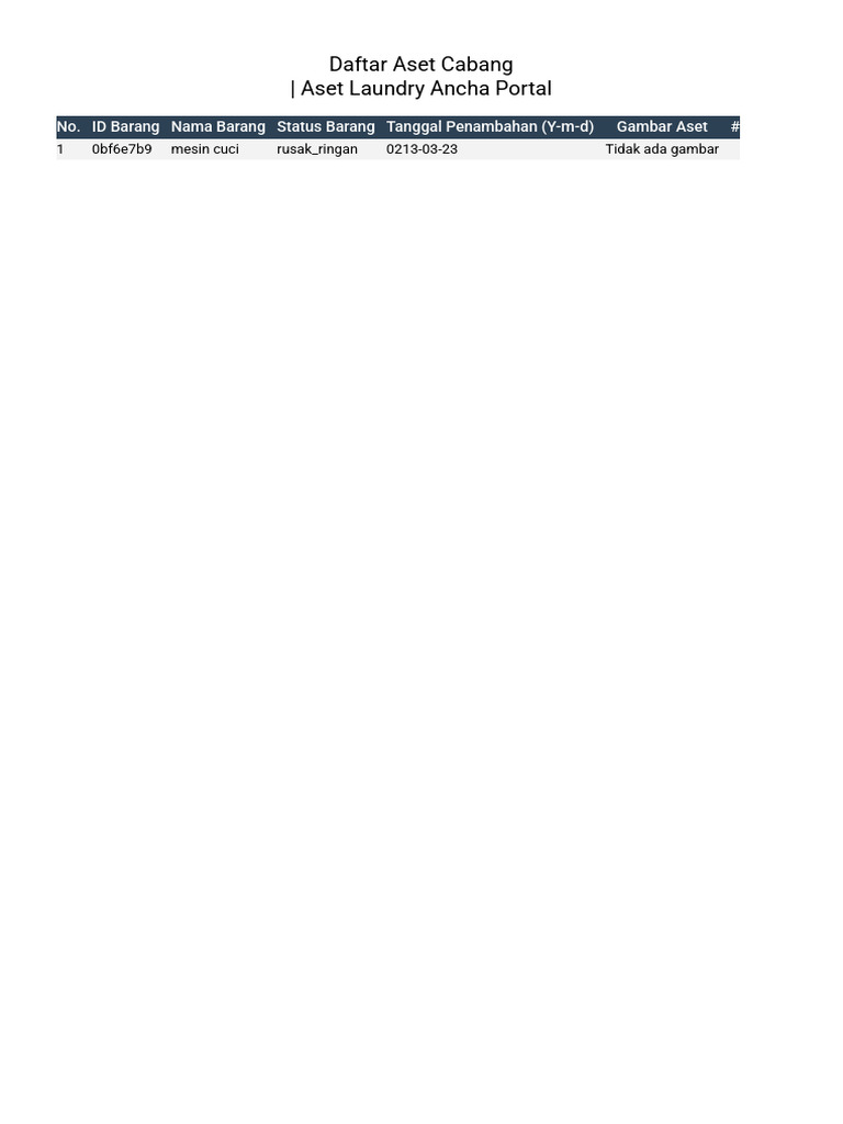 Daftar Aset Laundry Ancha 2023 | PDF