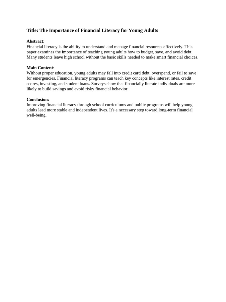 Financial Literacy Essentials for Youth | PDF