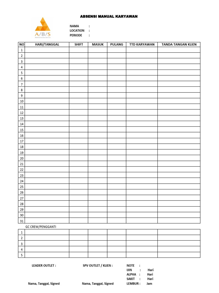 Absensi Manual Karyawan | PDF