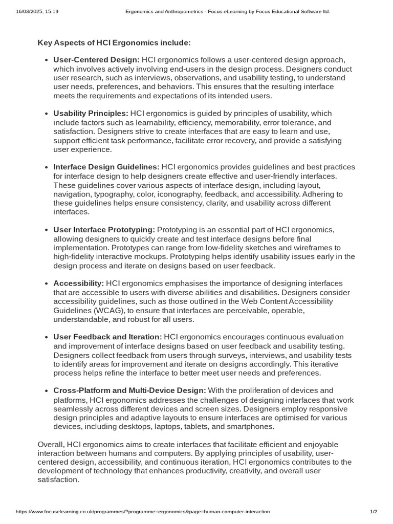 HCI Ergonomics - Focus ELearning by Focus Educational Software LTD ...