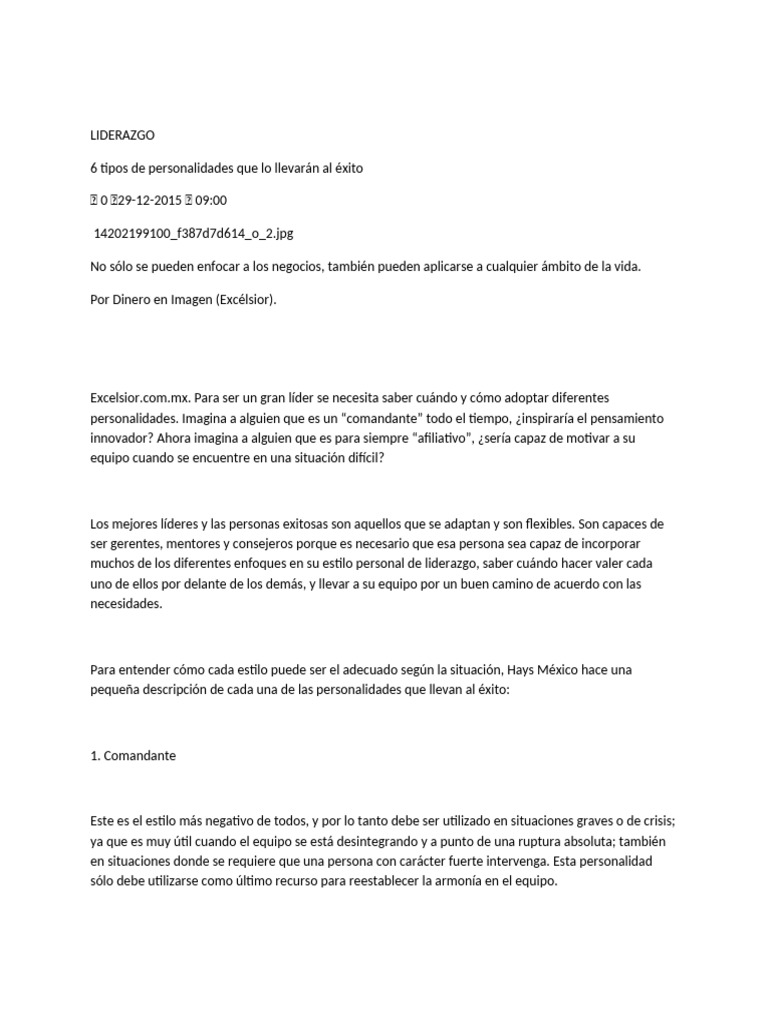 6 Tipos de Personalidades Que Lo Llevarán Al Éxito | PDF | Liderazgo