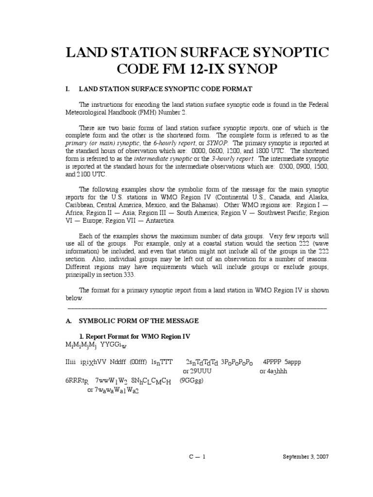 Land Synoptic Code | Cloud | Atmospheric Pressure