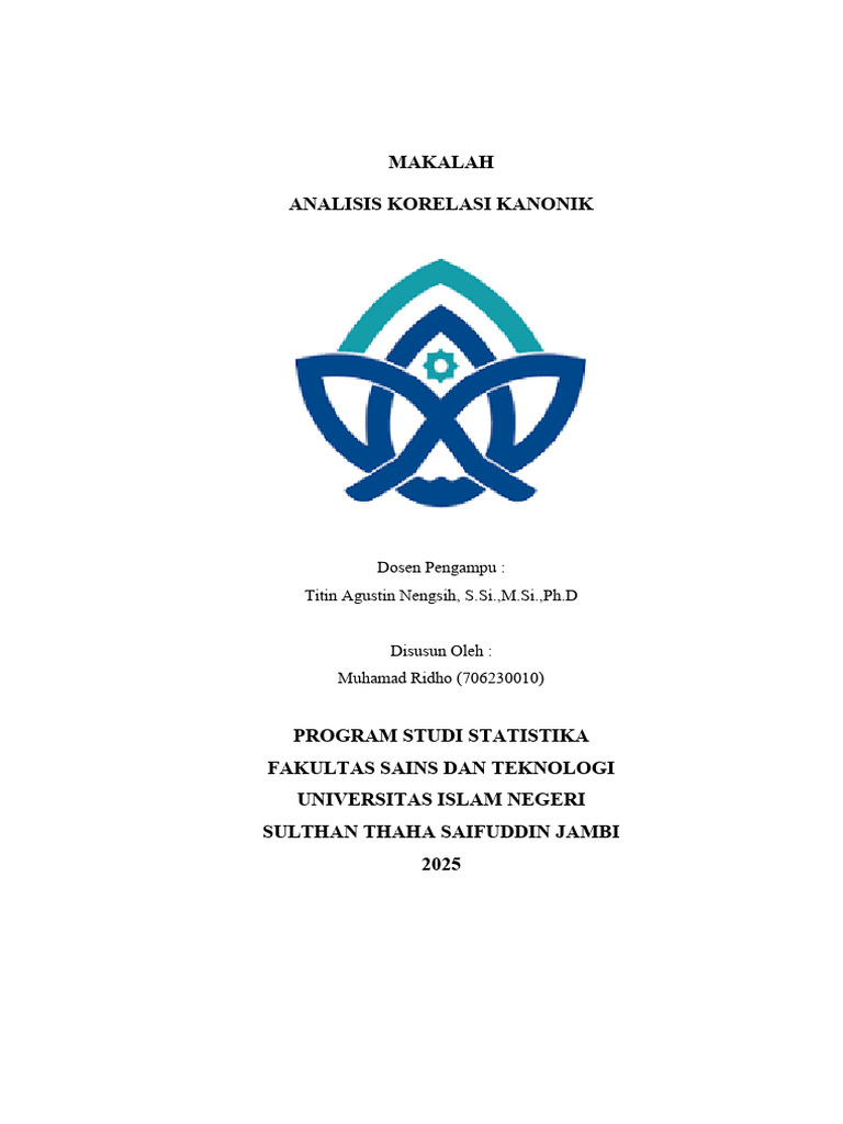 Makalah - KorelasiKanonikStatistika - Muhamad - Ridho (706230010) 1 | PDF