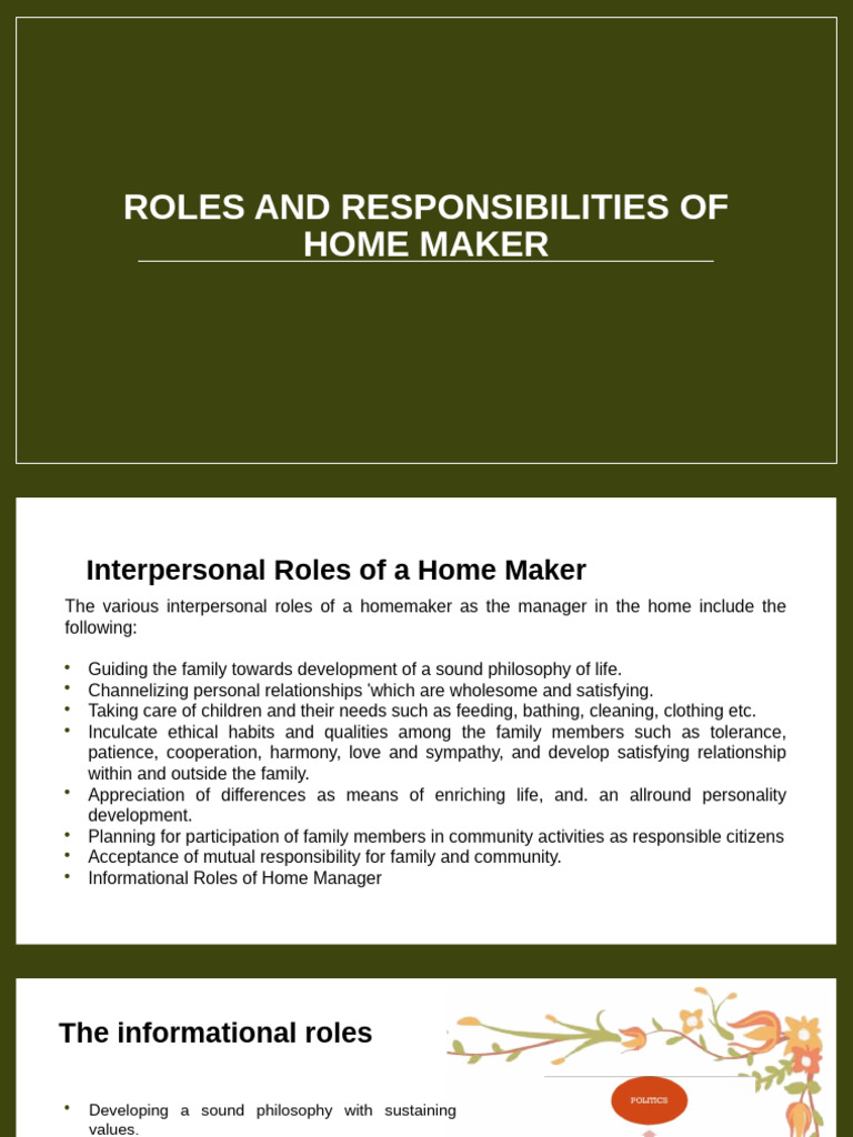 Roles and Responsibilities of Home Maker | PDF | Goal | Recycling