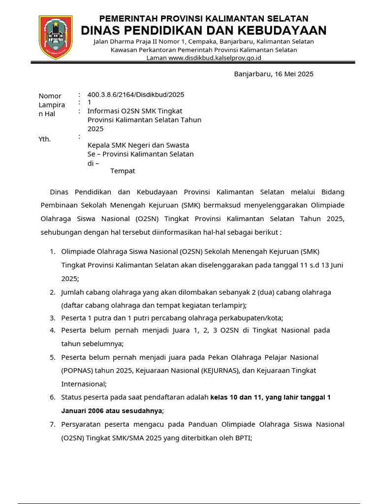 edaran O2SN SMK 2025 | PDF