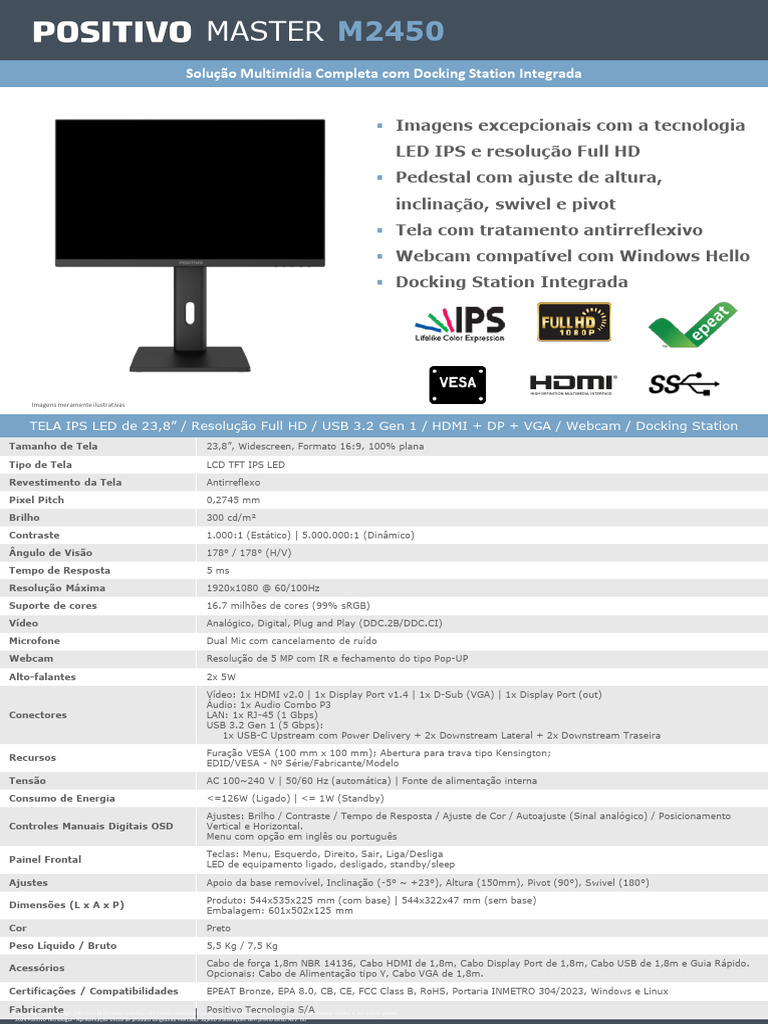 Catalogo Monitor Master M2450 | PDF | HDMI | Eletrônicos de consumo