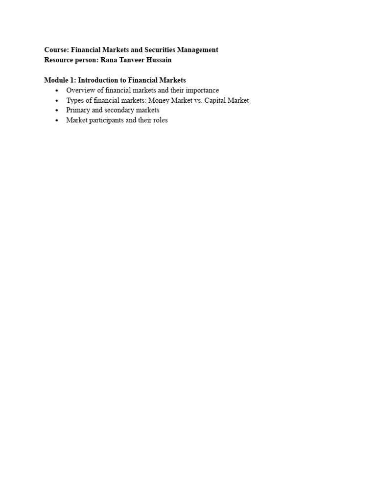 Module 1 Introduction To Financial Markets | PDF | Financial Markets ...