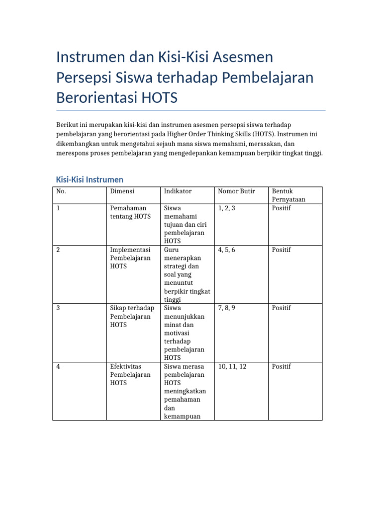 Instrumen_Kisi-Kisi_Asesmen_HOTS | PDF