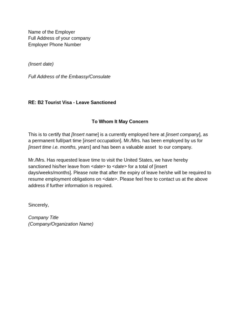 Sample Letter Employers Leave Sanction | PDF