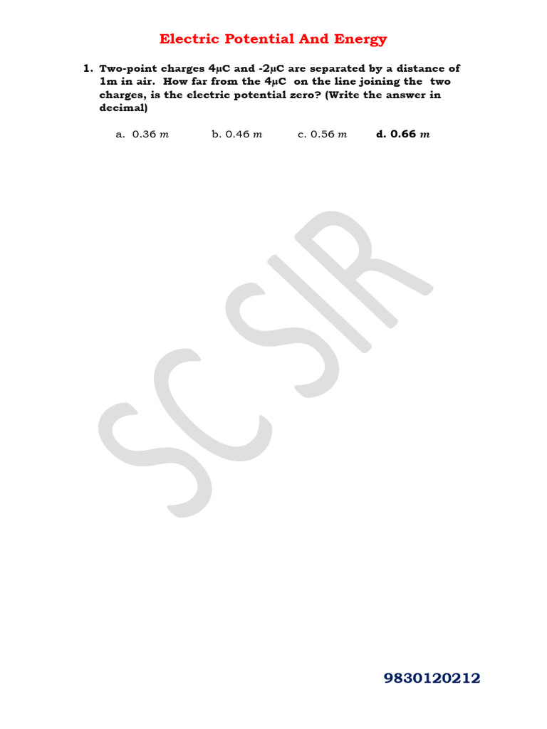 Electric Potential and Energy One Page | PDF | Electricity | Force