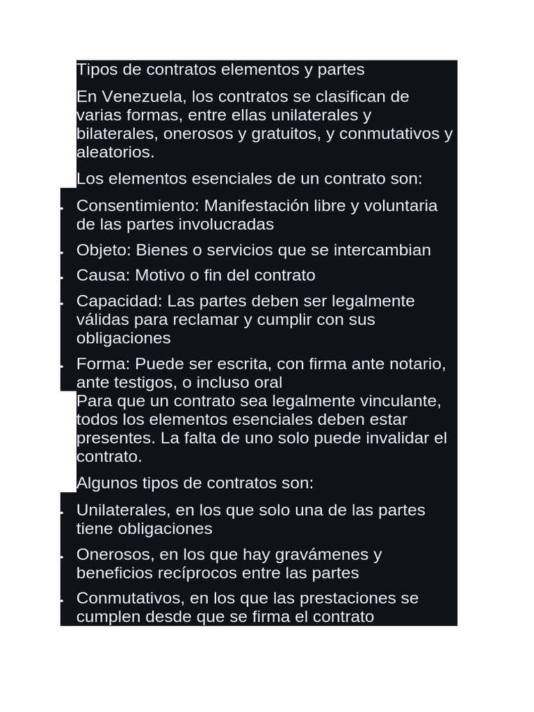 Tipos de Contratos Elementos y Partes Exposicion Manigna | PDF ...