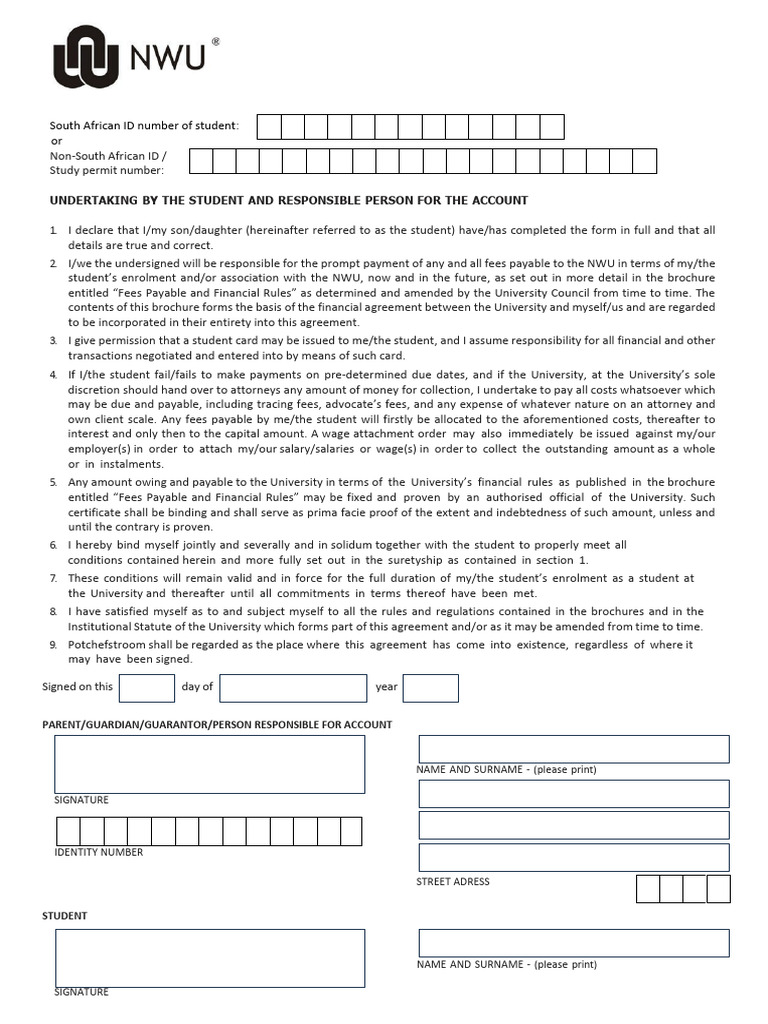 NWU Financial Undertaking 2025 | PDF | Salary | Fee