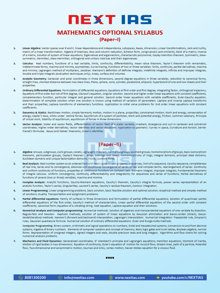 UPSC Mathematics Optional Syllabus | PDF | Integral | Numerical Analysis