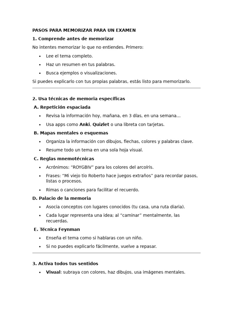 Tecnicas para Memorizar en Un Examen. | PDF