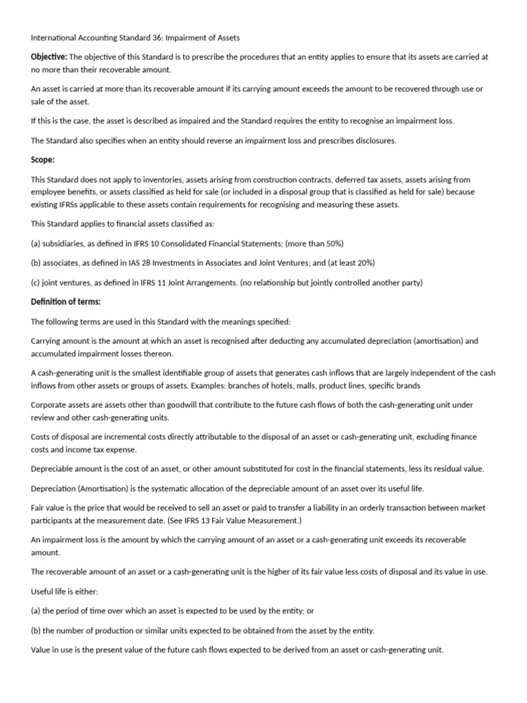 Impairment of Assets Under IAS 36 | PDF | Fair Value | International ...