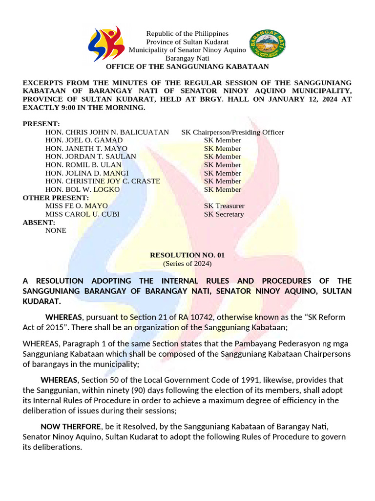 Reso 01 Internal Rules and Procedures SK Nati | PDF | Quorum | Parliamentary Procedure