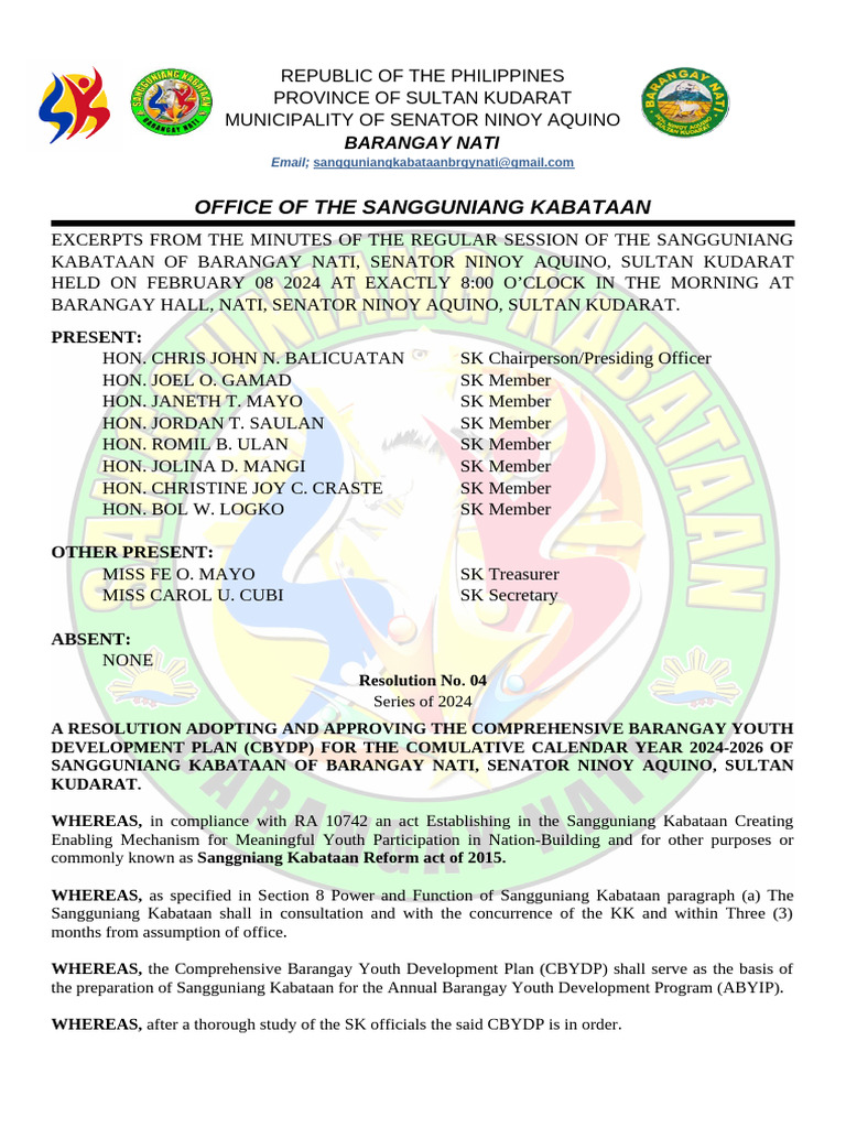 Barangay Nati Youth Development Plan 2024-2026 | PDF | Youth | Youth ...