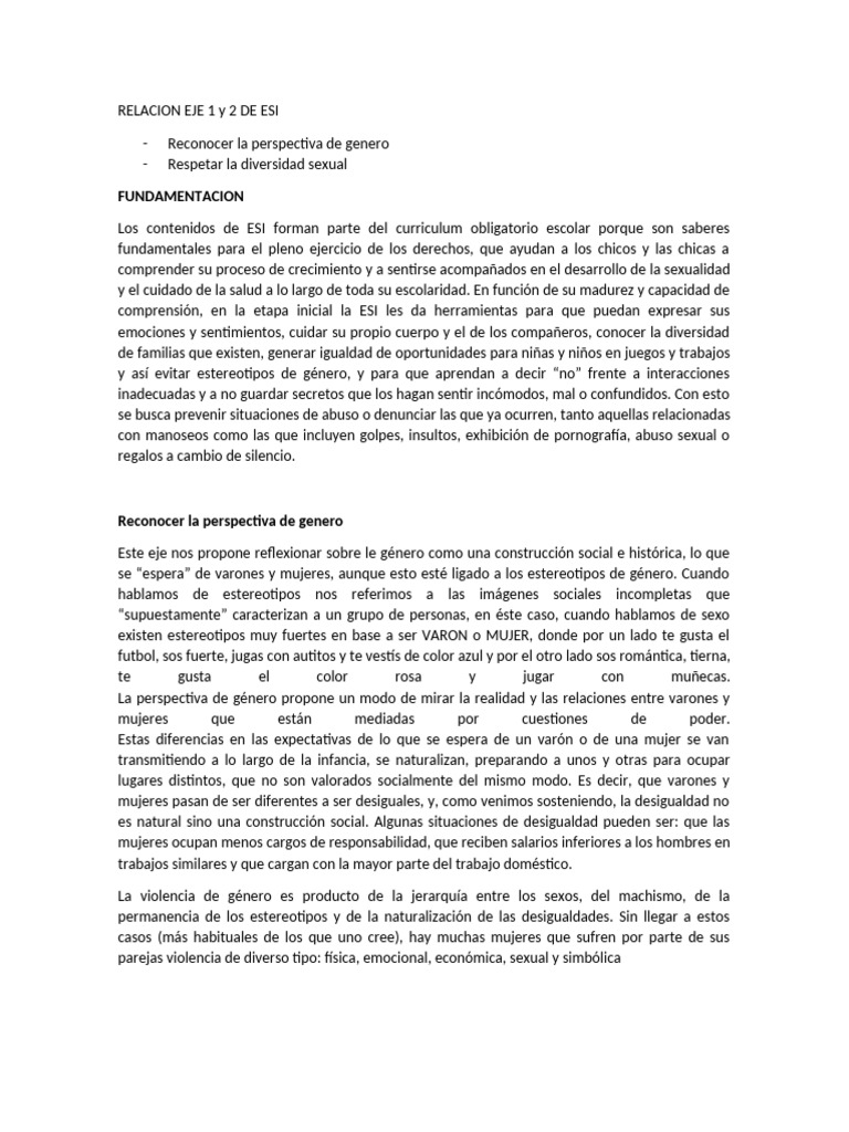 RELACION EJE 1 y 2 DE ESI | PDF | Mujer | Género
