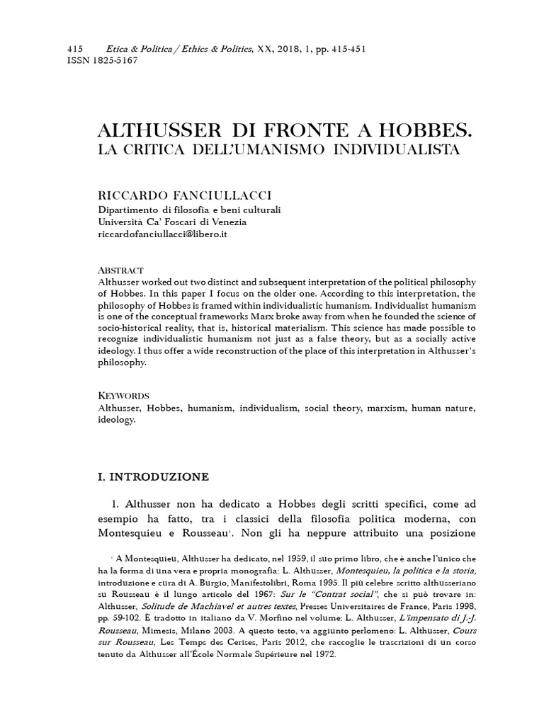FANCIULLACCI Althusser e Hobbes | PDF
