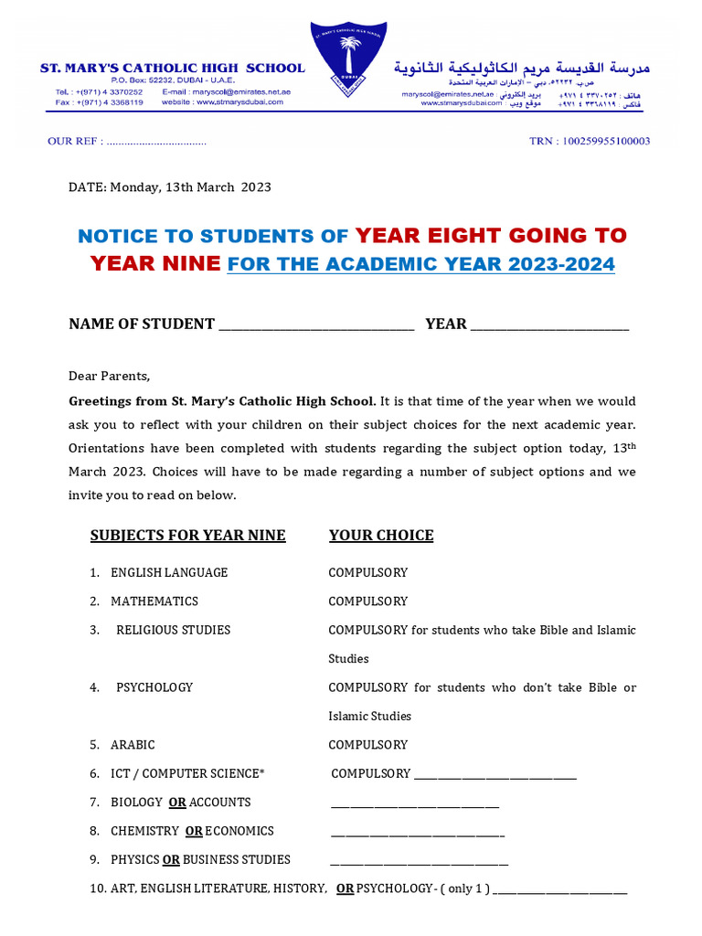 Year 9 Subject Selection Guide 2023-2024 | PDF | Science