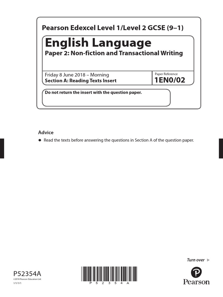 June 2018 IN - Paper 2 Edexcel English Language GCSE | PDF