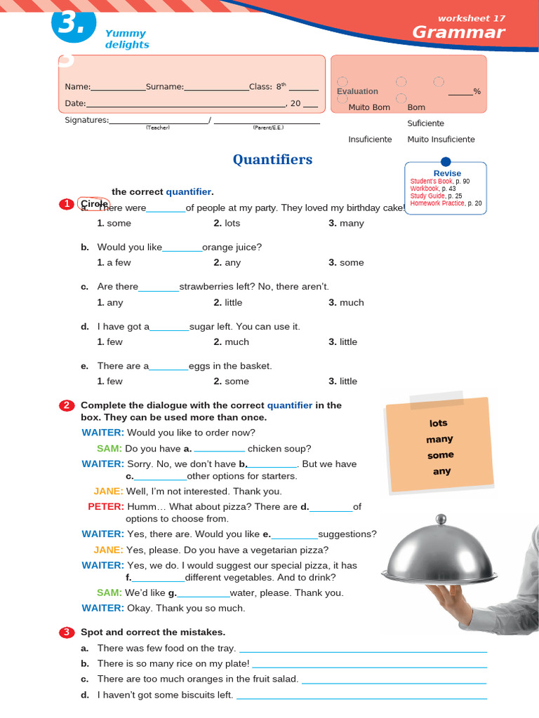 Enga8 Grammar Worksheet3 3 Quantifiers | PDF | Cuisine | Foods
