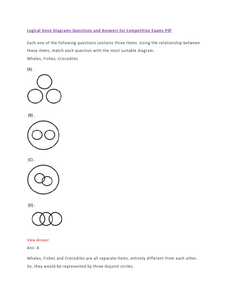 Venn Diagram Questions for Exams PDF | PDF