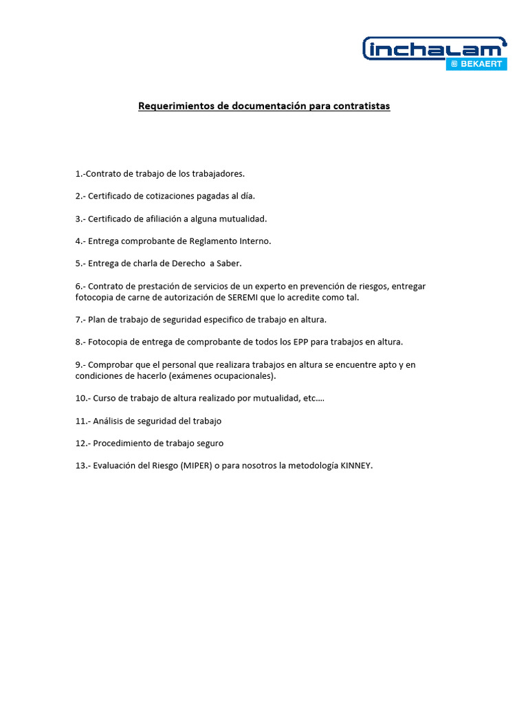 Requisitos para Contratistas | PDF