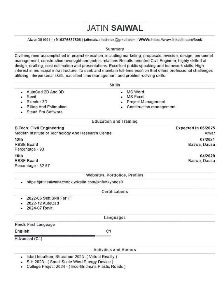 Jatin Saiwal (Civil Engineer) - 2 | PDF