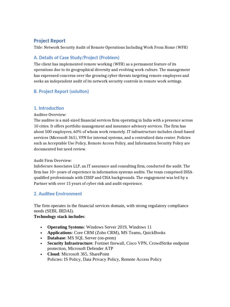 Remote Work Network Security Audit Report | PDF | Security | Computer ...