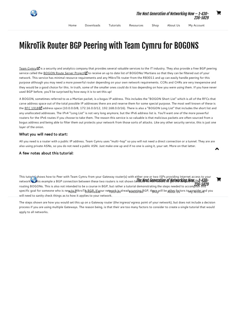 MikroTik Router BGP Peering With Team Cymru For BOGONS | PDF | I Pv6 ...