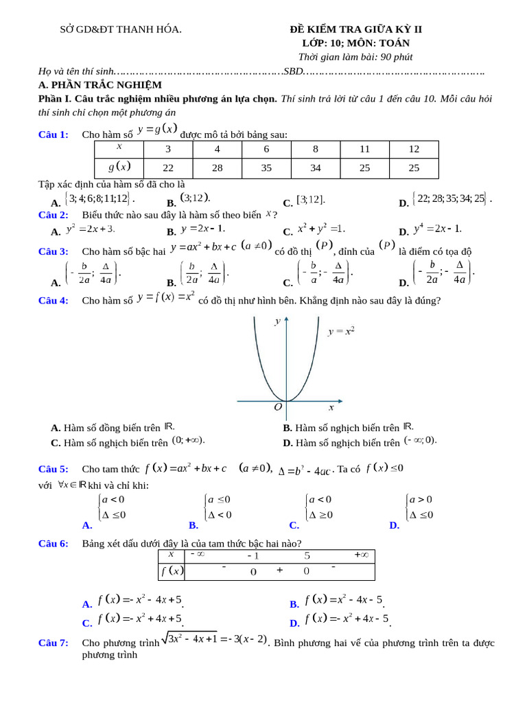Đề ôn 2 GK2 10 | PDF