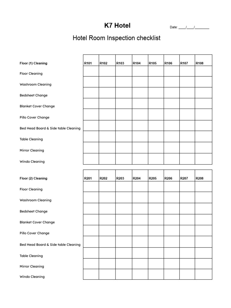 K7 Hotel Cleaning Checklist | PDF
