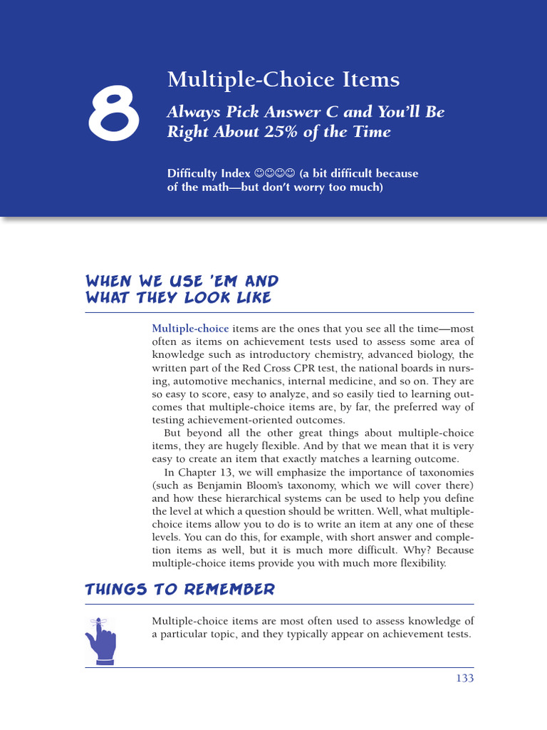 Multiple-Choice Items: Always Pick Answer C and You'll Be Right About 25% of The Time | PDF ...
