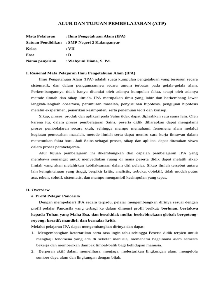 Atp Ipa Kelas 7 | PDF